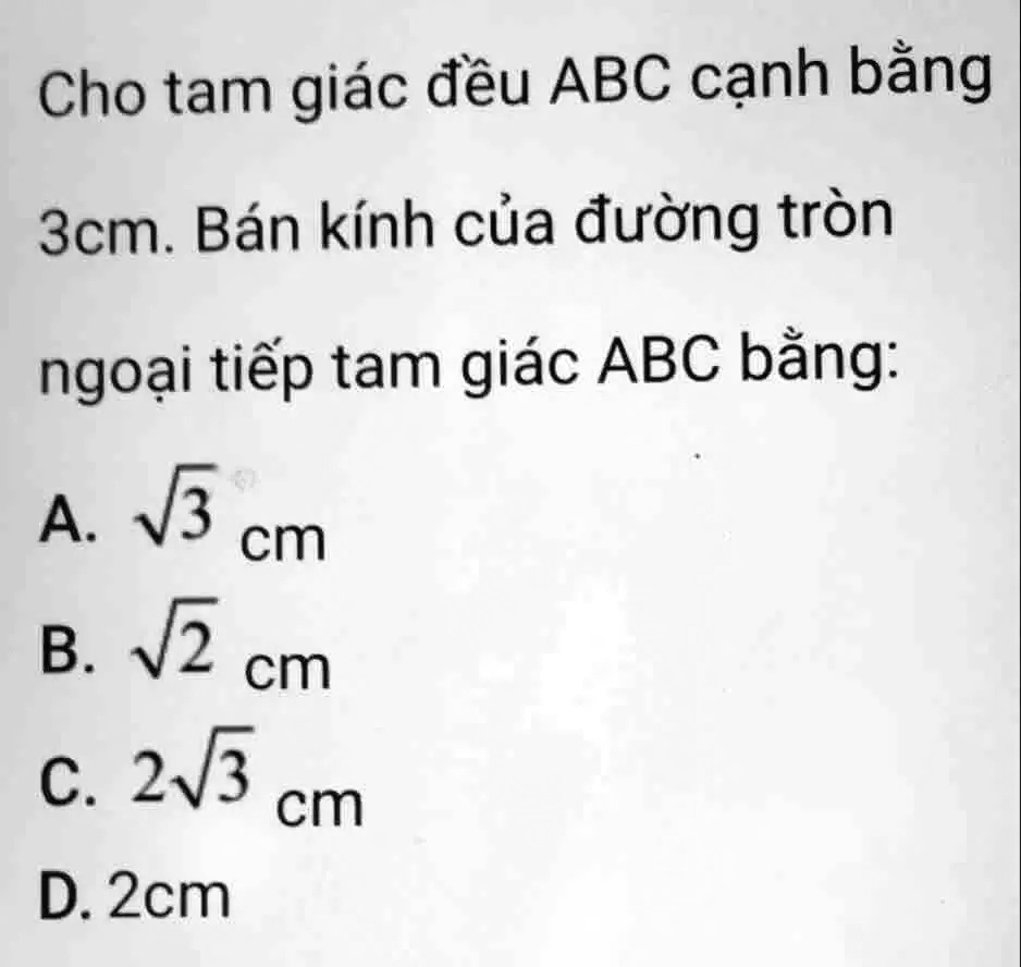 Solved Cho Tam Giác Ä‘á U Abc Cạnh Bằng 3cm Bán KÃnh Cá§a Ä