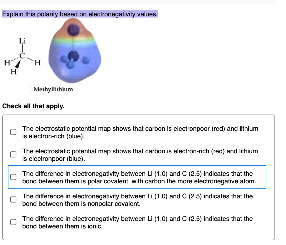 explain this polarity based on electronegativity values h h h ...