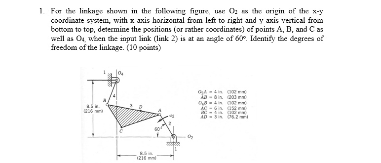 SOLVED: For the linkage shown in the following figure, use O2 as the origin of the x-y ...