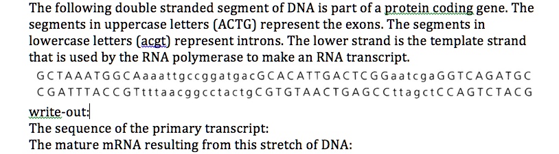 SOLVED: The following double stranded segment of DNA is part of a protein coding gene: The ...