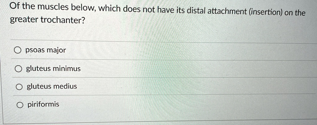 Of the muscles below, which does not have its distal attachment ...