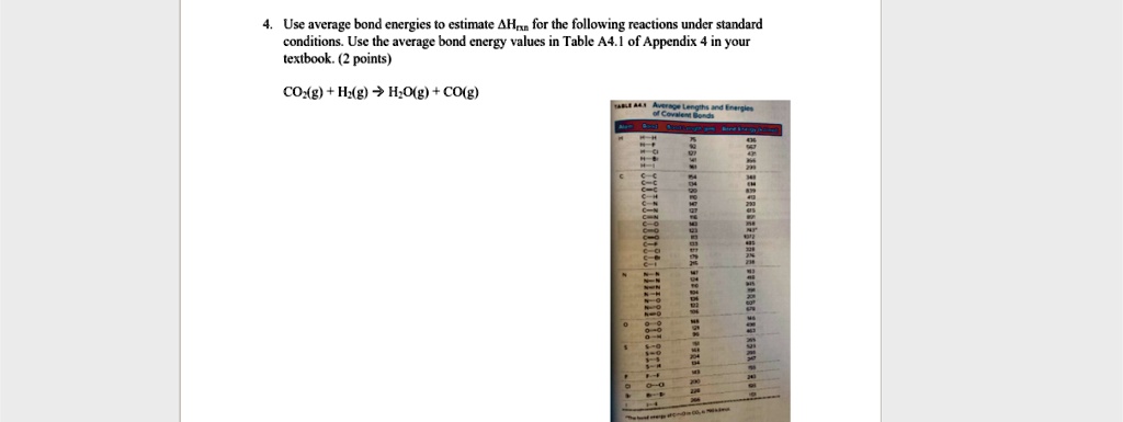 SOLVED: Use average bond energies to estimate ΔHrxn for the following reactions under standard ...