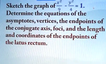 Sketch the graph of (x^2)/(9) - (y^2)/(4) = 1. Determine the equations ...