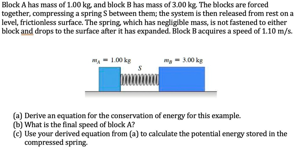 SOLVED: Block A has mass of 1.00 kg and block B has mass of 3.00 kg The blocks are forced ...