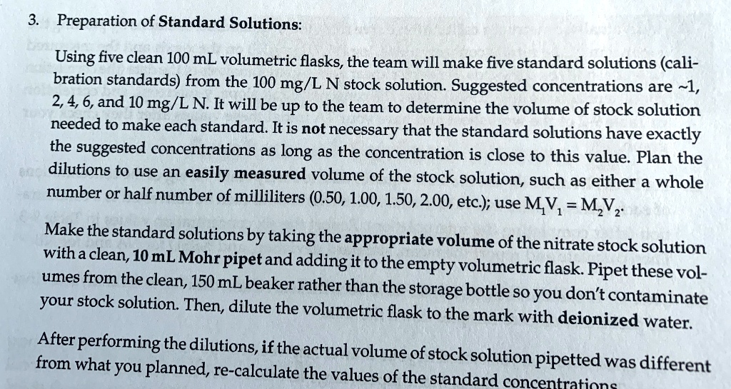 SOLVED: Preparation of Standard Solutions: Using five clean 100 mL ...