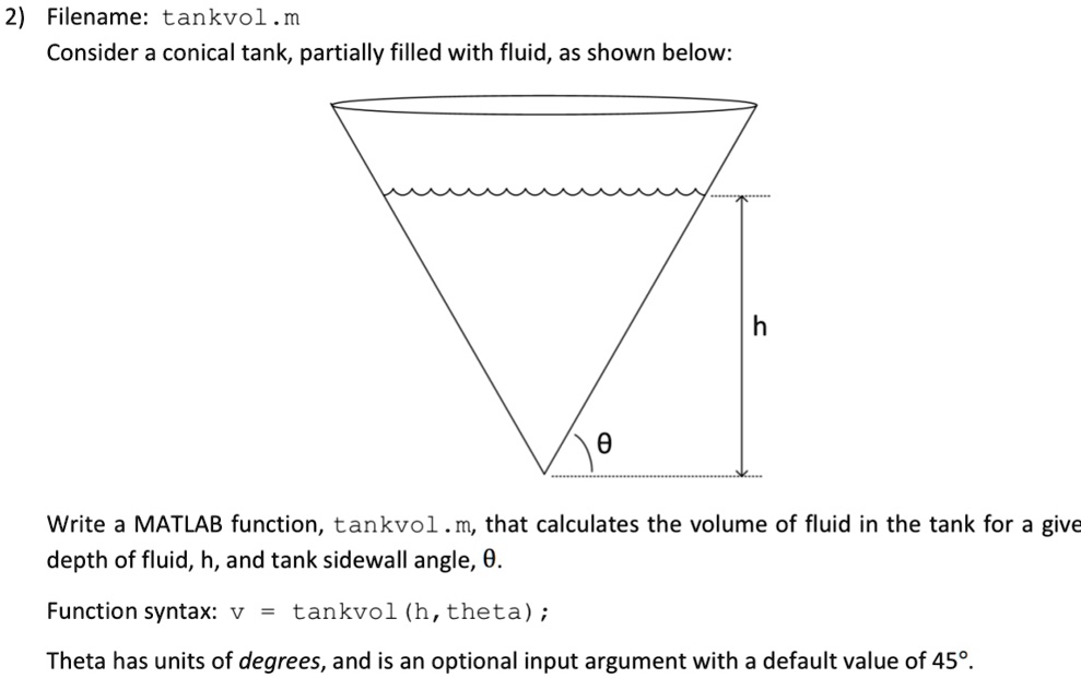 Solved Matlab Help Please 2 Filename Tankvol Consider A Conical Tank Partially Filled With 6817