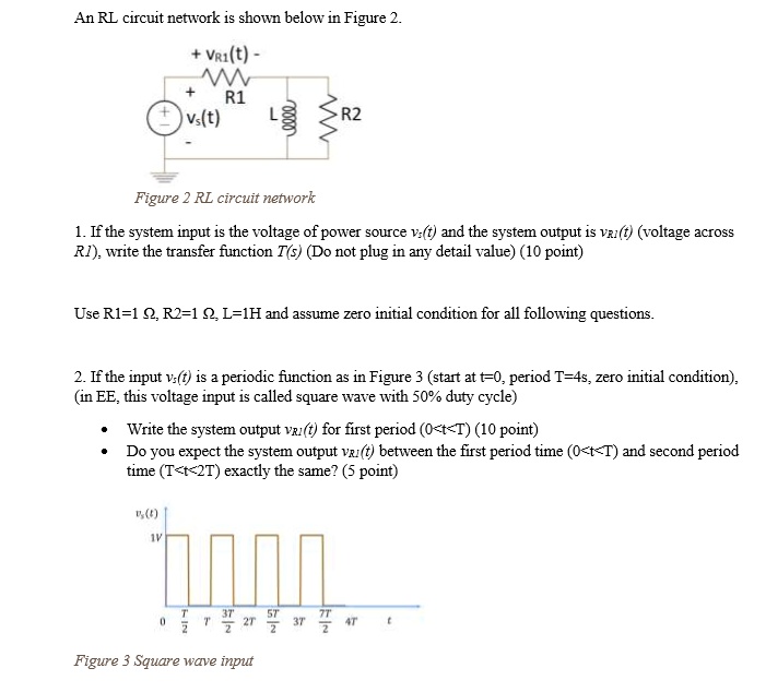 SOLVED: An RL circuit network is shown below in Figure 2. +VR1(t) - WW R1 vs(t) R2 Figure 2: RL ...