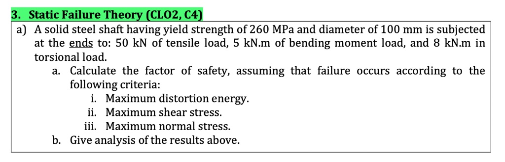 3static failure theory cl02c4 a a solid steel shaft having yield ...