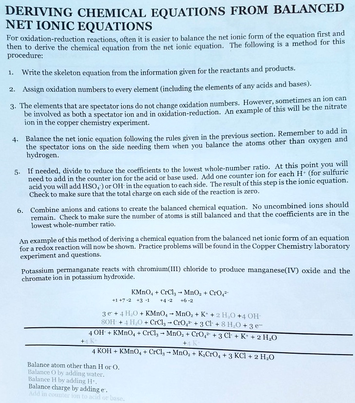 deriving chemical equations from balanced net ionic equations equation first and for oxidation ...