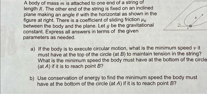 A body of mass m is attached to one end of a string of length R. The ...