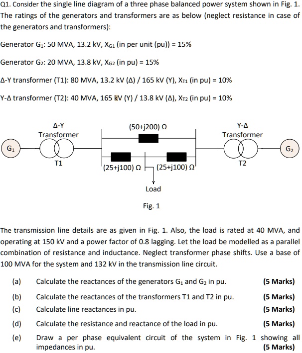 SOLVED: Consider the single line diagram of a three-phase balanced power system shown in Fig. 1 ...