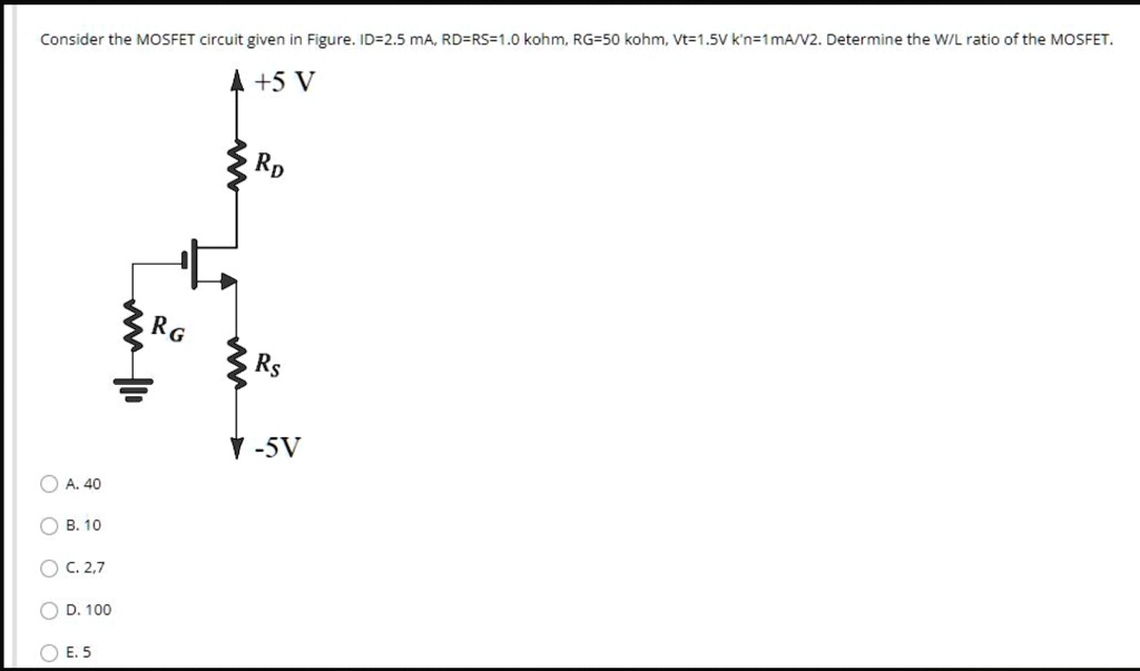 Consider the MOSFET circuit given in Figure. ID=2.5 mA, RD=RS=1.0 kohm ...