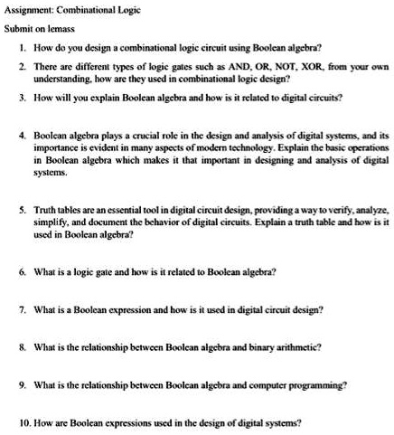 SOLVED: Assignment: Combinational Logic Submit on Lemass 1. How do you design a combinational ...