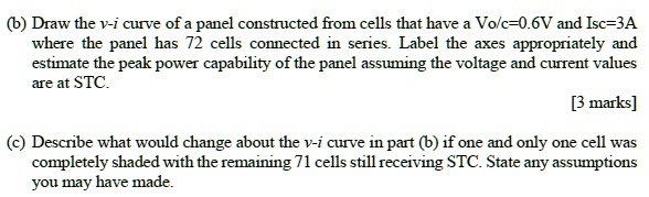 SOLVED: Draw the V-I curve of a panel constructed from cells that have ...