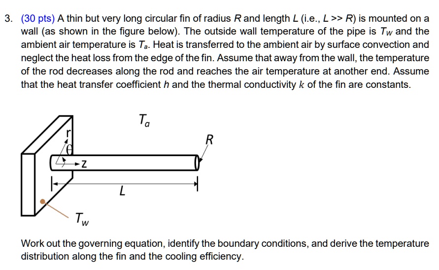 SOLVED: 3. (30 pts) A thin but very long circular fin of radius R and ...