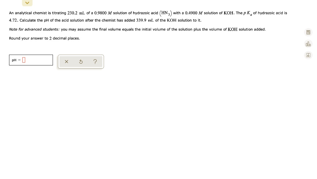 SOLVED:analytical chemist is titrating 230.2 mL of 0.9800 M solution of ...