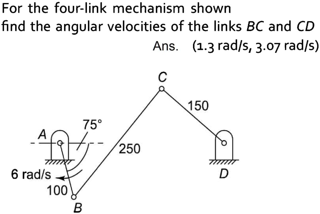 SOLVED: For the four-link mechanism shown find the angular velocities of the links BC and CD Ans ...