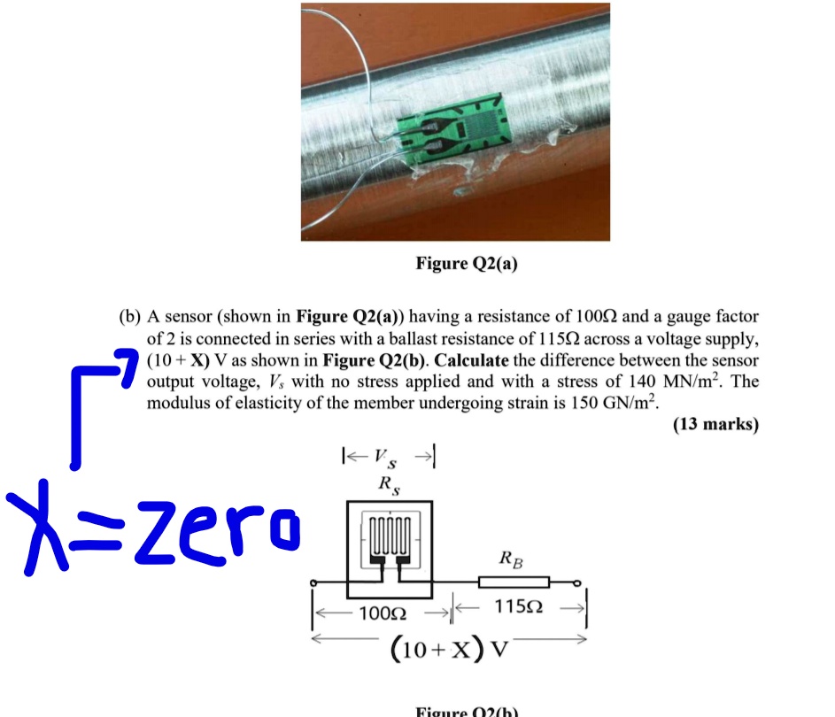 SOLVED: Figure Q2(a) A sensor (shown in Figure Q2(a)) having a resistance of 100 and a gauge ...
