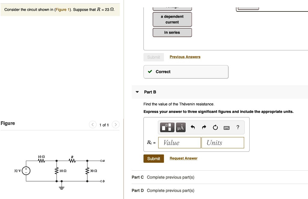 Consider the circuit shown in (Figure 1). Suppose that R = 23 Ω. Figure 1 of 1 a dependent ...
