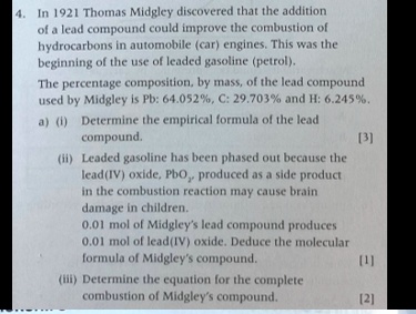 4. In 1921 Thomas Midgley discovered that the addition of a lead ...