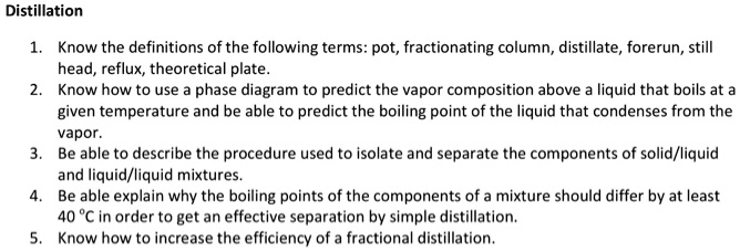 SOLVED: Distillation Know the definitions of the following terms: pot ...