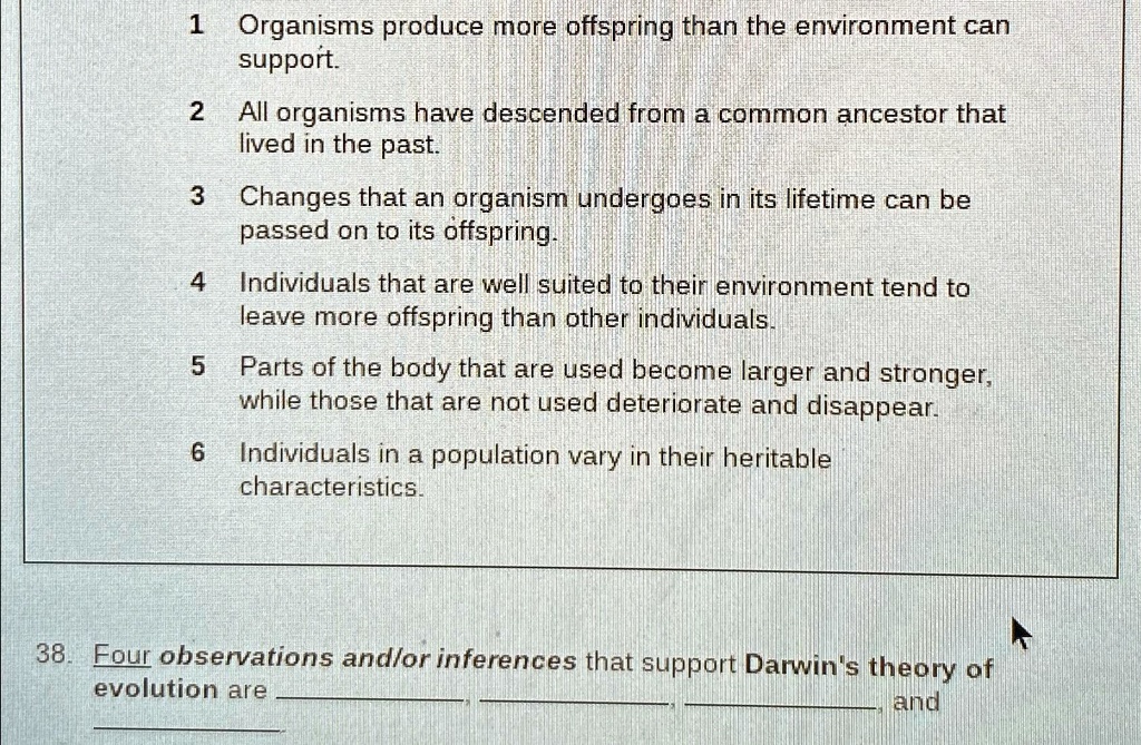 SOLVED: 1. Organisms produce more offspring than the environment can ...