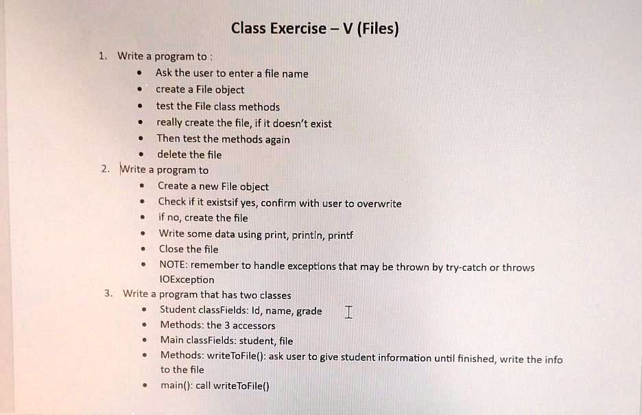 Solved Texts Class Exercise V Files 1 Write A Program To Ask The User To Enter A File
