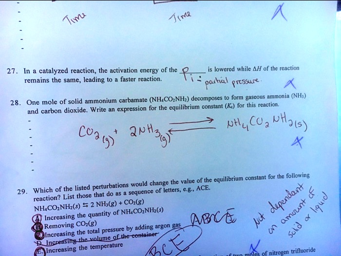 27. In a catalyzed reaction, the activation energy of the is lowered ...