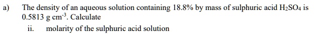 SOLVED: The density of an aqueous solution containing 18.8% by mass of ...