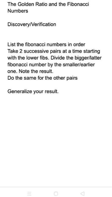 SOLVED: The Golden Ratio and the Fibonacci Numbers Discovery ...