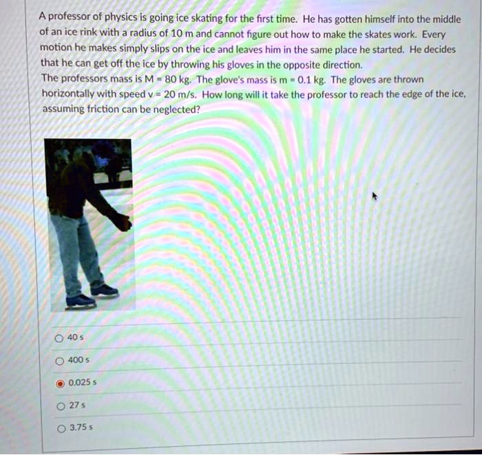 SOLVED: A professor of physics is going ice skating for the first time ...