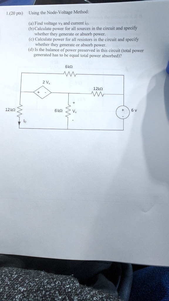 SOLVED: Using the Node-Voltage Method a. Find voltage Vx and current Io. b. Calculate power for ...