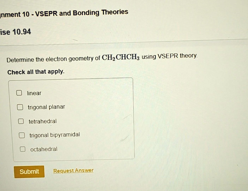 Assignment 10 - VSEPR and Bonding Theories Exercise 10.94 Determine the ... Assignment 10 - VSEPR and Bonding Theories Exercise 10.94 Determine the ...