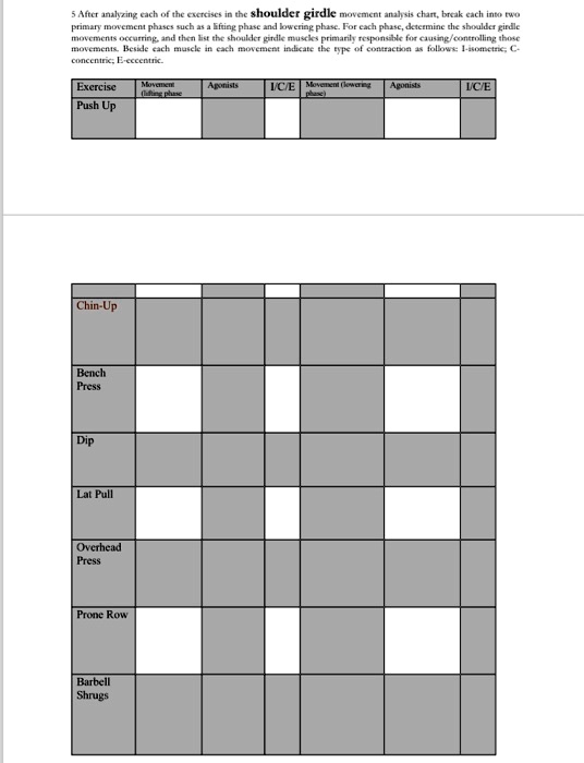 SOLVED: After analyzing each of the exercises in the shoulder girdle movement analysis chart ...