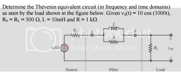 Determine the Thévenin equivalent circuit (in frequency and time domains) as seen by the load ...