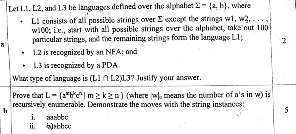 let l1 l2 and l3 be languages defined over the alphabet sigma ab where l1 consists of all ...