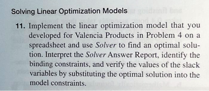 Solved Answer Using Excel Solving Linear Optimization Models 11implement The Linear 9201