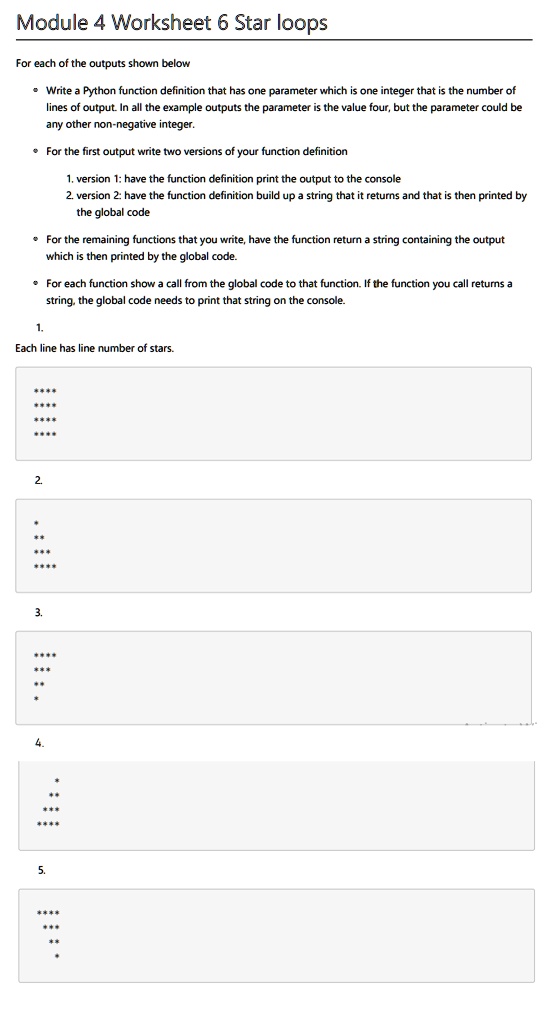 Module 4 Worksheet 6 Star loops For each of the outputs...