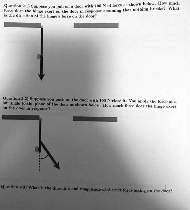 SOLVED: 100 N of force as shown below: How much Question 2.1) Suppose ... SOLVED: 100 N of force as shown below: How much Question 2.1) Suppose ...