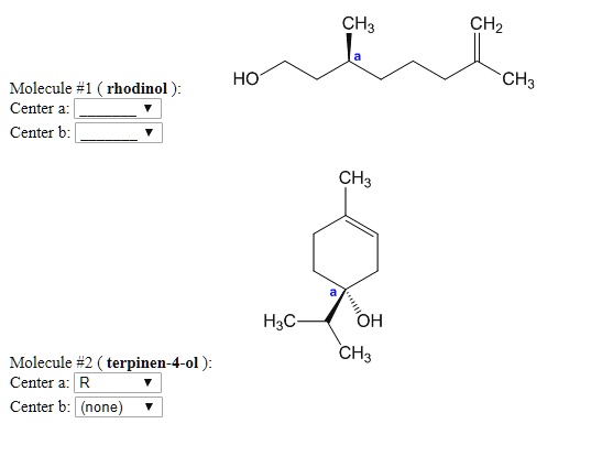 SOLVED: CH3 HO Molecule #1 rhodinol Center 3: Center HzC 'oH CH3 ...