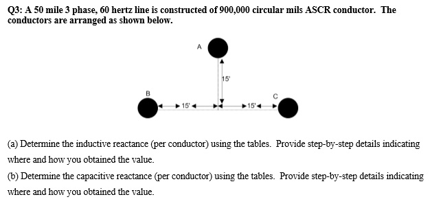 SOLVED: Q3: A 50-mile, 3-phase, 60-hertz line is constructed of 900,000 ...