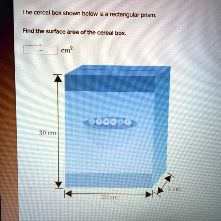 SOLVED: What is the surface area? The cereal box shown below is a ...