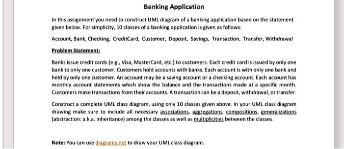SOLVED: Texts: Help please Banking Application Given below is a ...