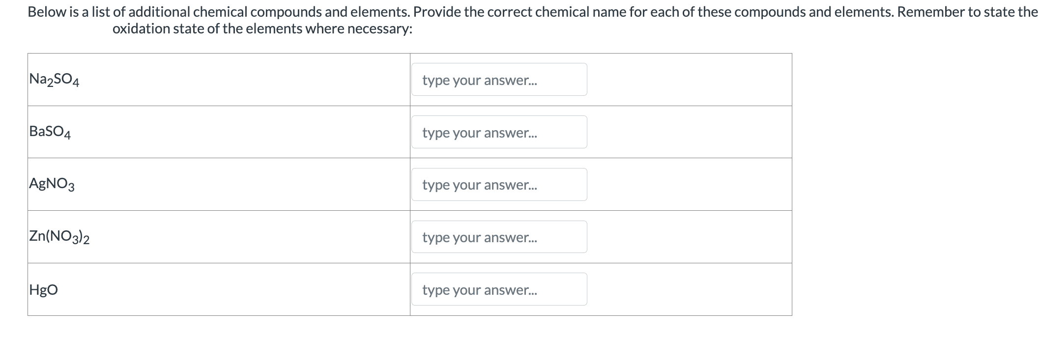 SOLVED: Below is a list of additional chemical compounds and elements ...