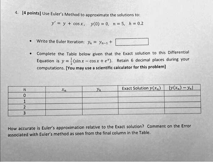 Solved Use Euler S Method To Approximate The Solutions To Y Y Cos Xy Y0 0 N 5 H