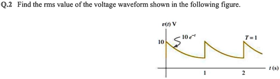 SOLVED: Q.2 Find the rms value of the voltage waveform shown in the following figure. v = 10e^(T ...