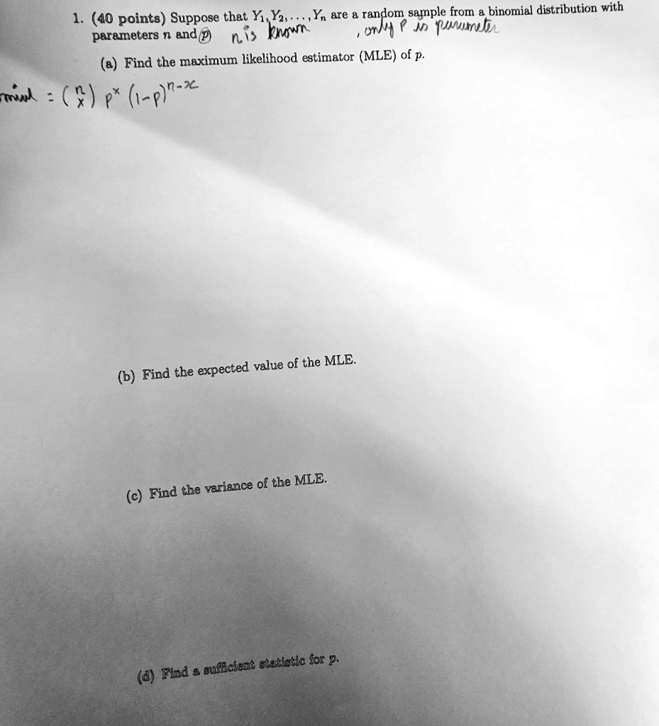 Solved 40 Points Suppose That Y1 Y2 Yn Are A Random Sample