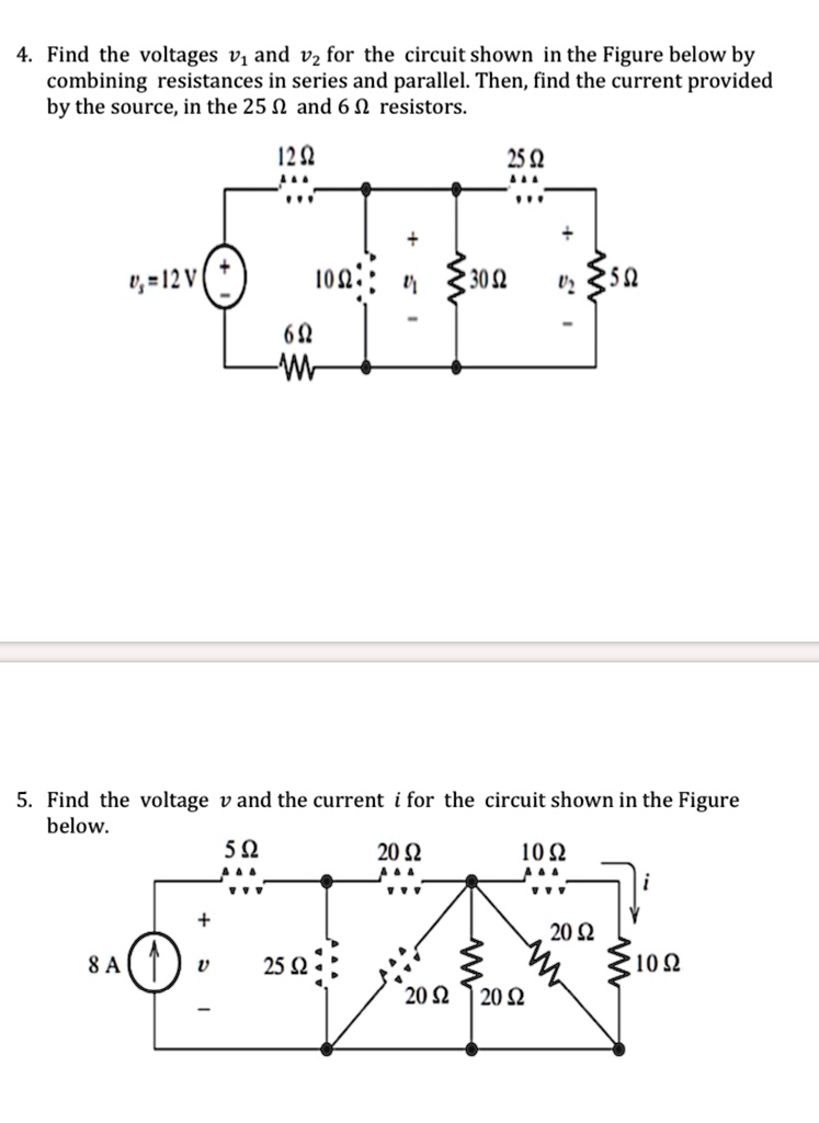 SOLVED: 4. Find the voltages v and v' for the circuit shown in the Figure below by combining ...