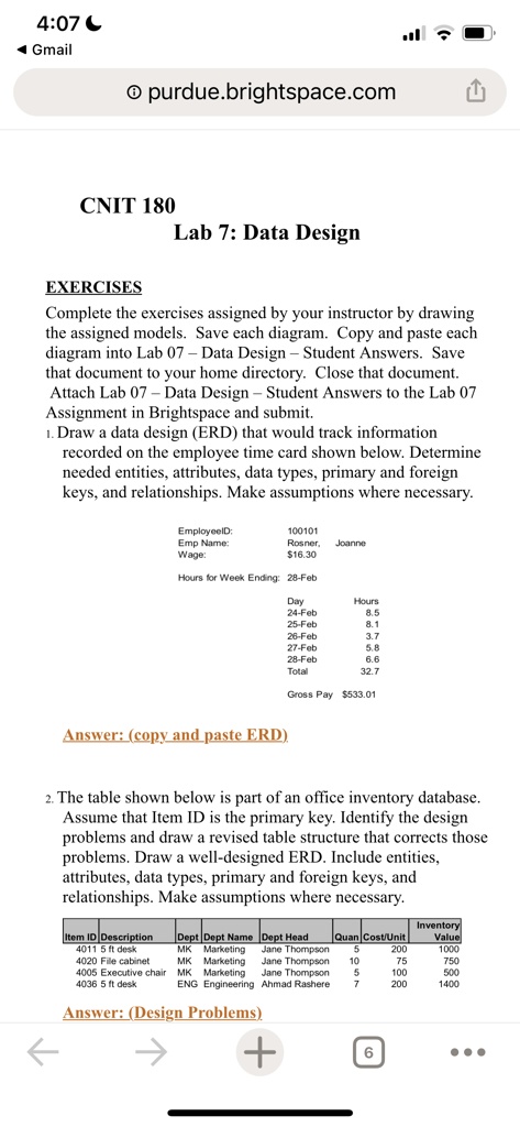 draw a data design erd that would track information recorded on the ...