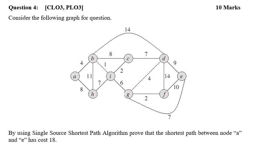 SOLVED: Question 4: [CLO3, PLO3] Consider the following graph for question. 10 Marks 10 By using ...
